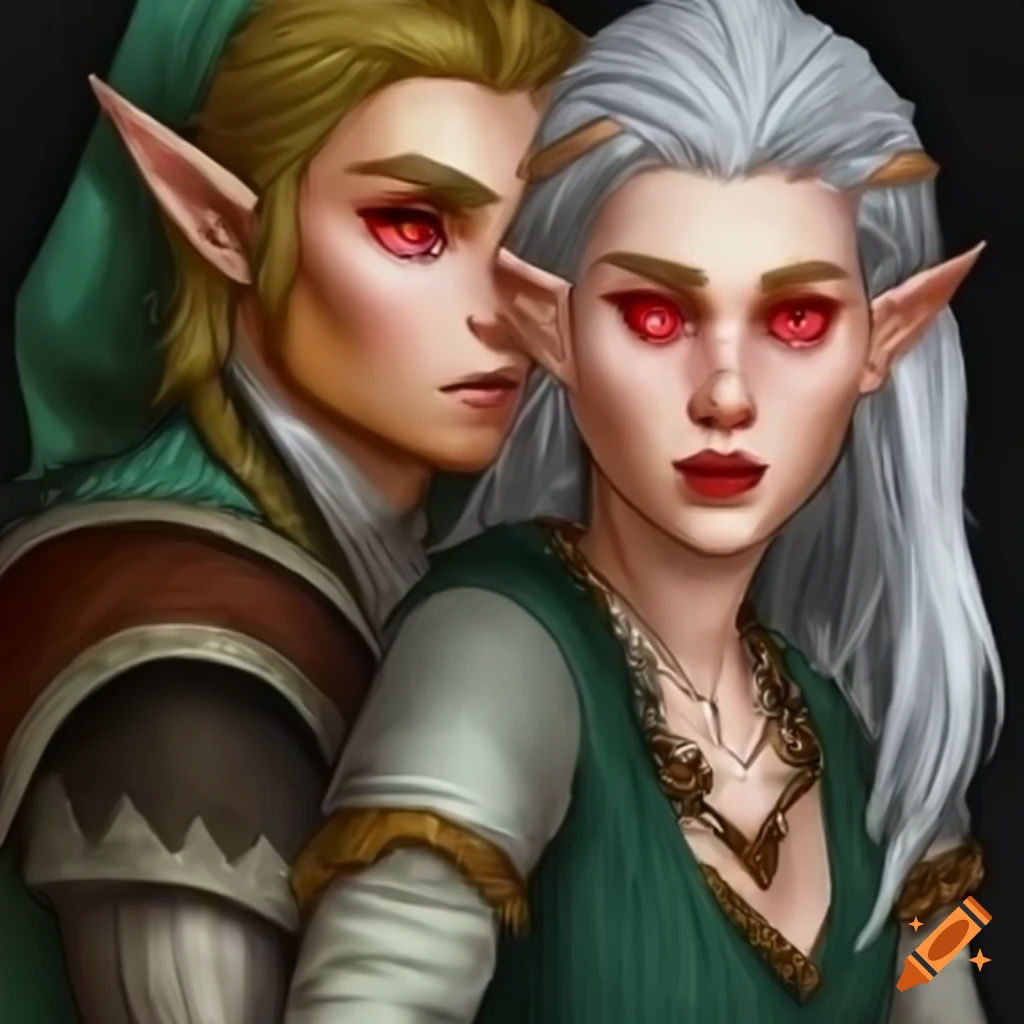 Link and female elf that has silver hair and red eyes, as a couple on ...