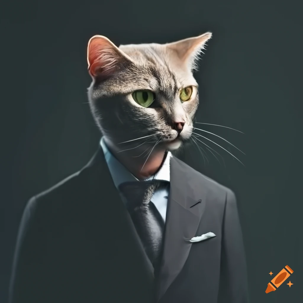 Cat head+man wearing a suit