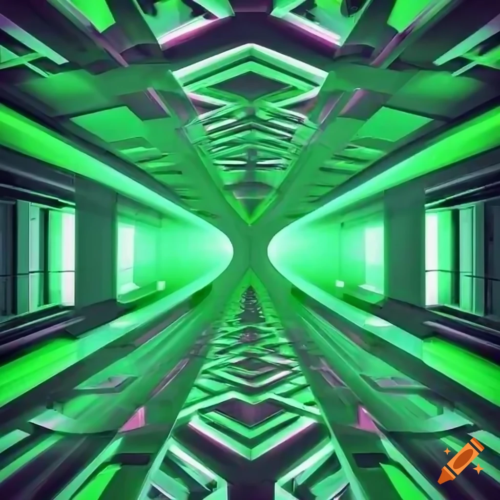 Abstract neon green architecture with futuristic design