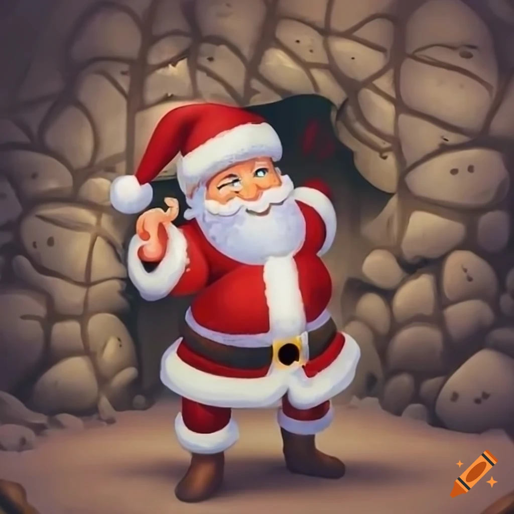 Santa claus in the cave in detail on Craiyon