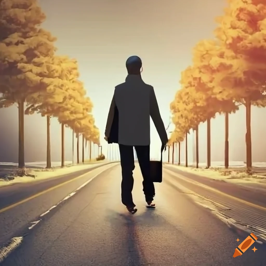 Man walking a road on Craiyon