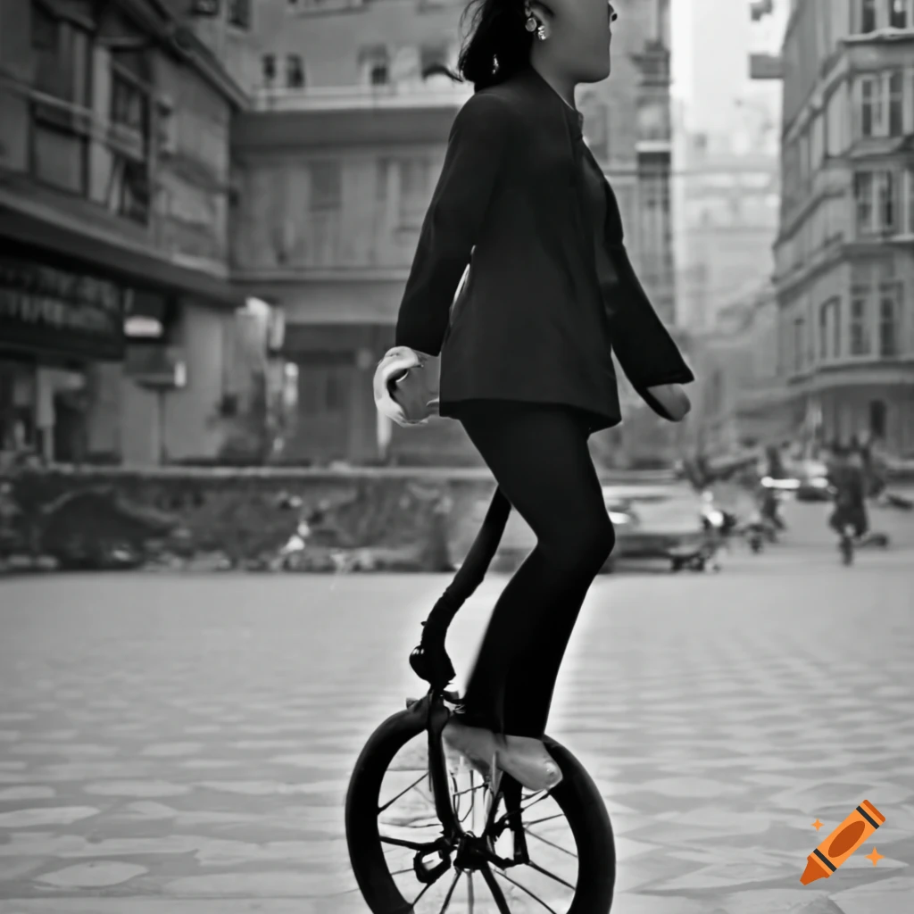 A Chinese woman with a wheel like a unicycle, futurist photograph on ...