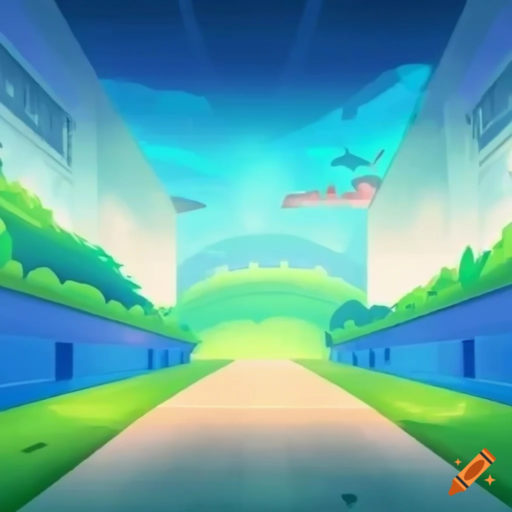 A big hallway corporate office painterly pokemon battle background in a ...