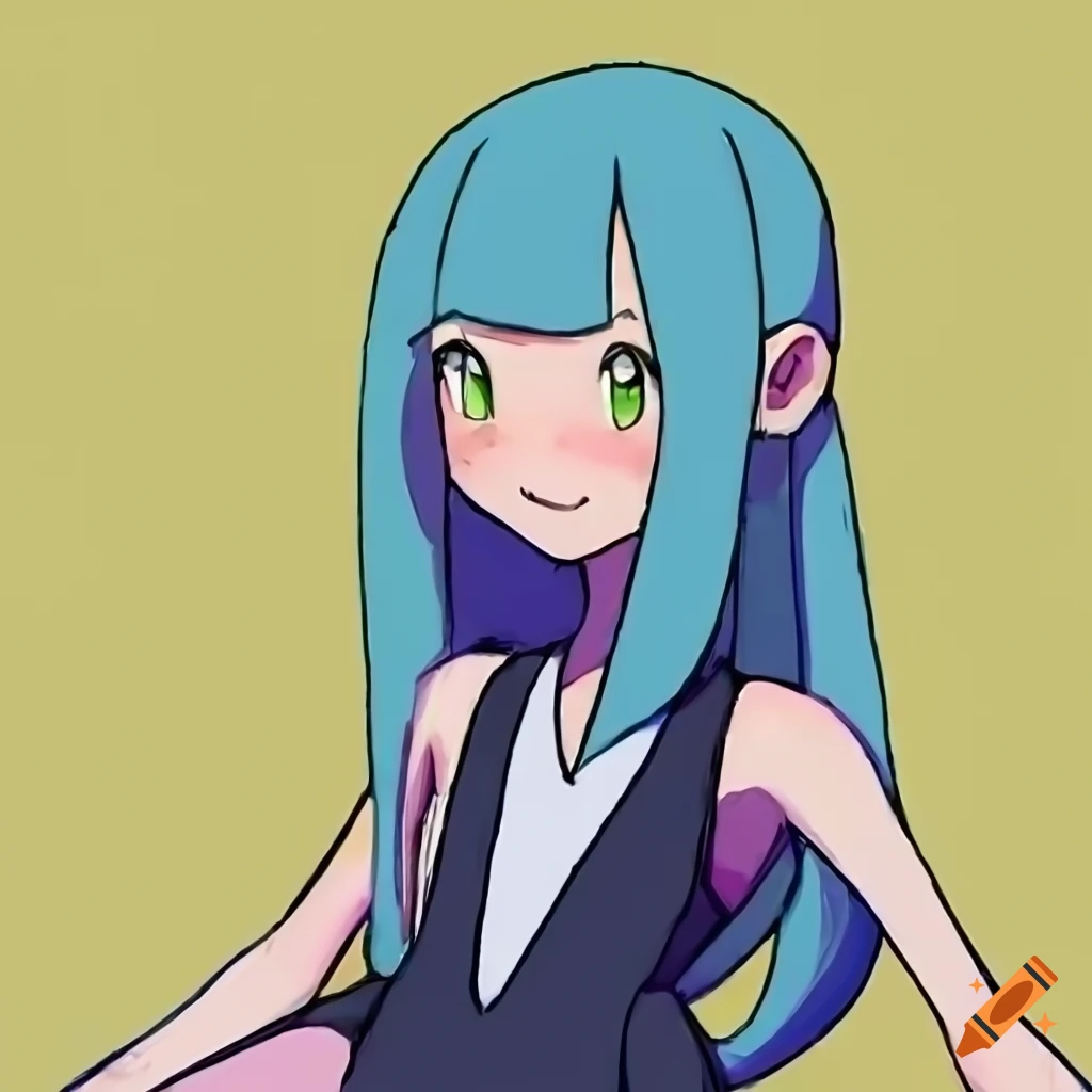 Lillie from Pokemon, with stylish dark blue hair and a confident pose ...