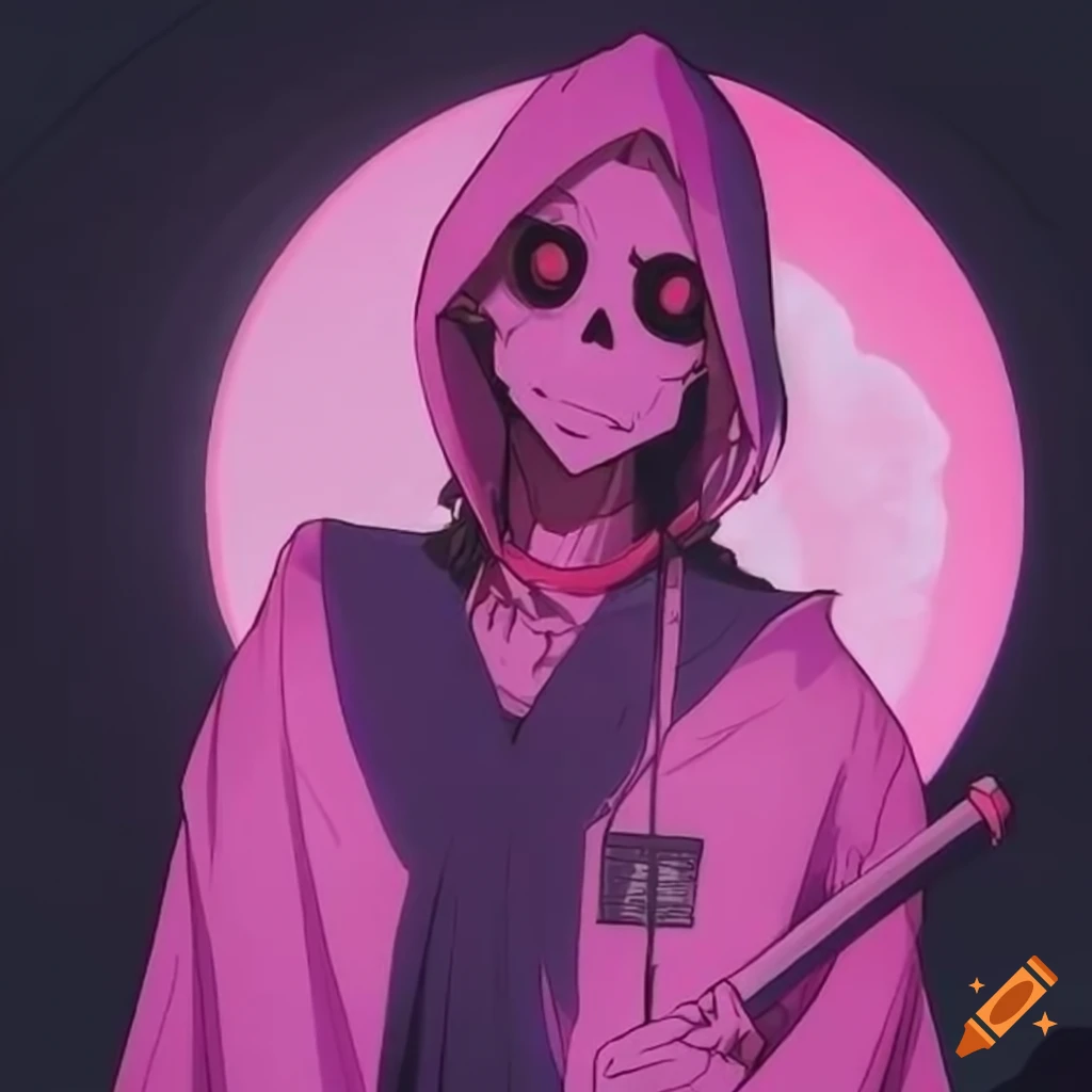 Pastel pink grim reaper with 80s anime aesthetic on Craiyon