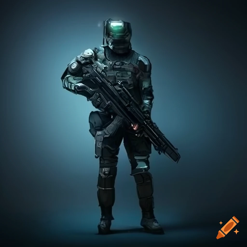 Full body of a futuristic soldier