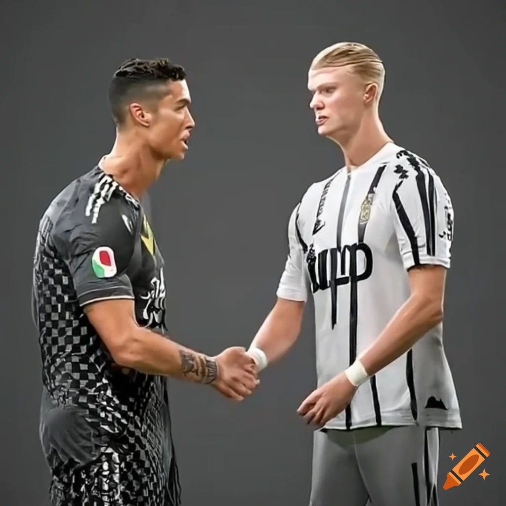 Ronaldo and haaland shaking hands on Craiyon