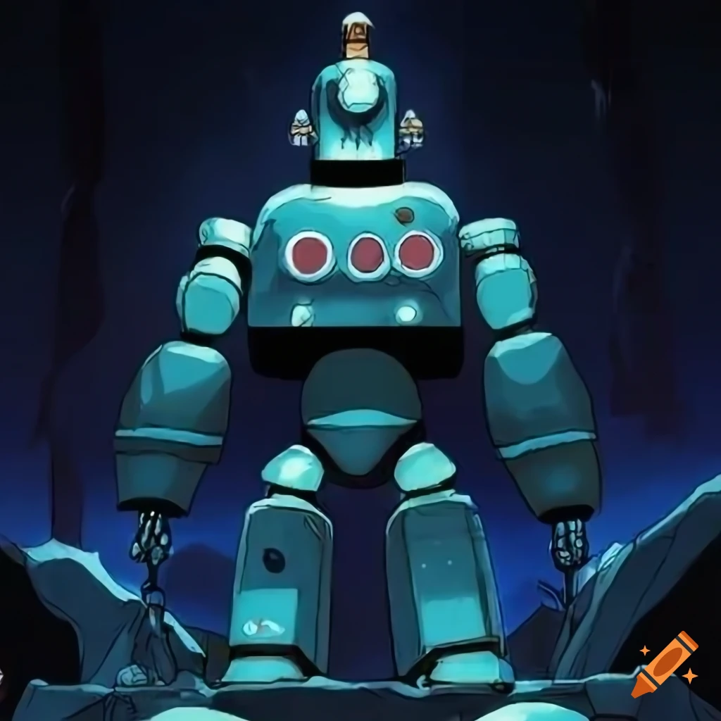 A robot made of stone named, "m0535" (80s anime style)