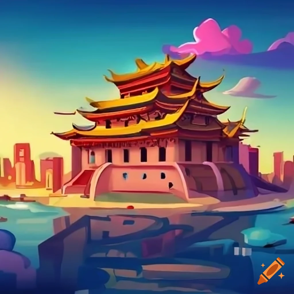 Chinese cartoon city on Craiyon