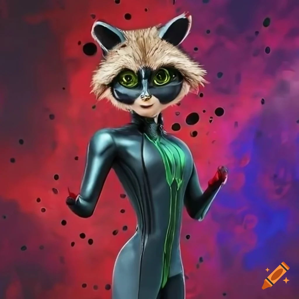 Rocket Raccoon dressed as cat noir, groot dressed as ladybug ...