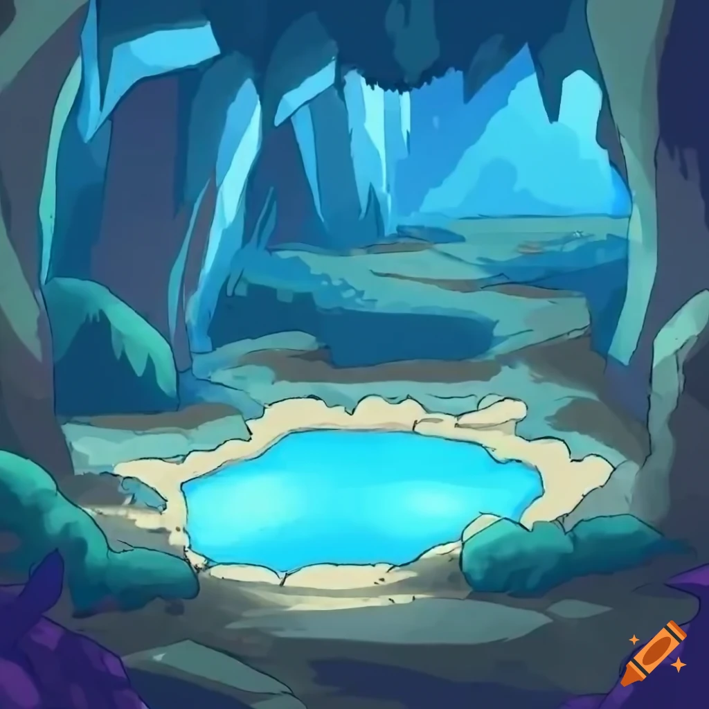 A limestone cave with hot springs painterly pokemon battle background ...