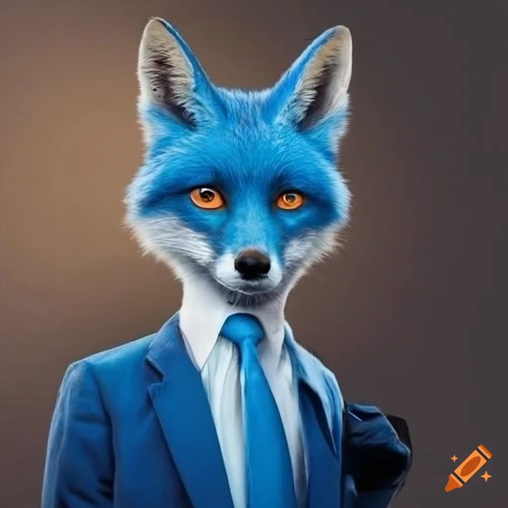 A blue fox wearing blue suit on Craiyon