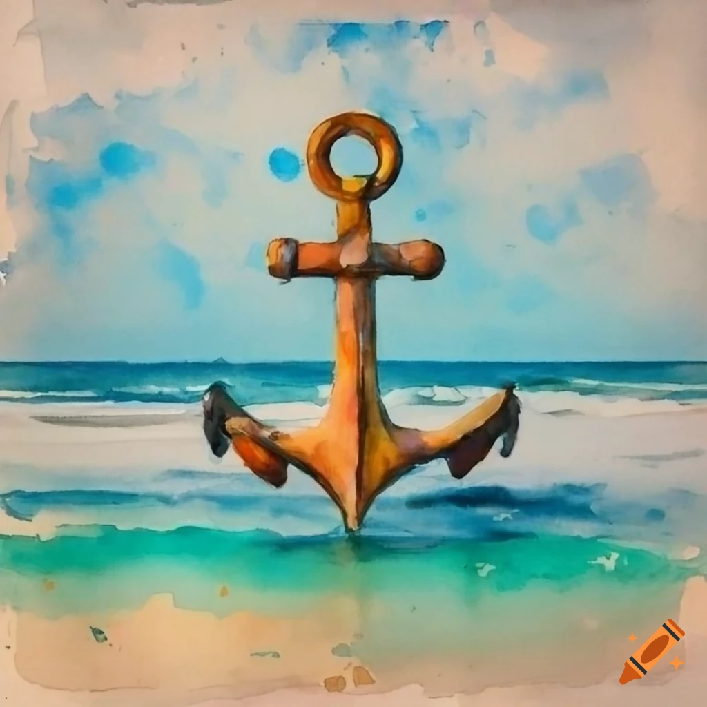 Anchor on a beach watercolor on Craiyon