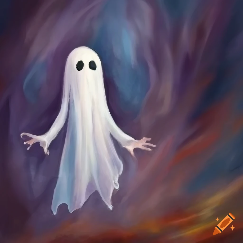 A ghost in a sheet. hands in the air. feet sticking out. kids running ...