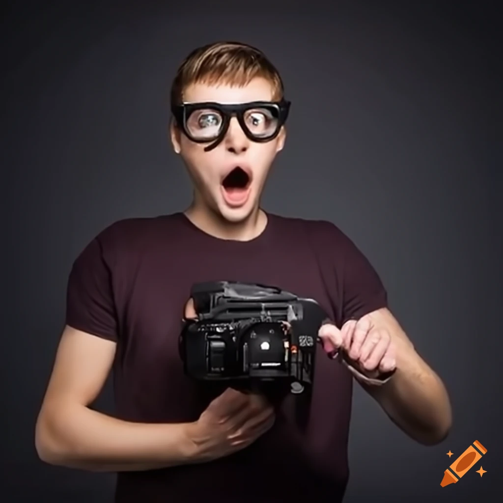 Shocked nerd holding rpg on Craiyon