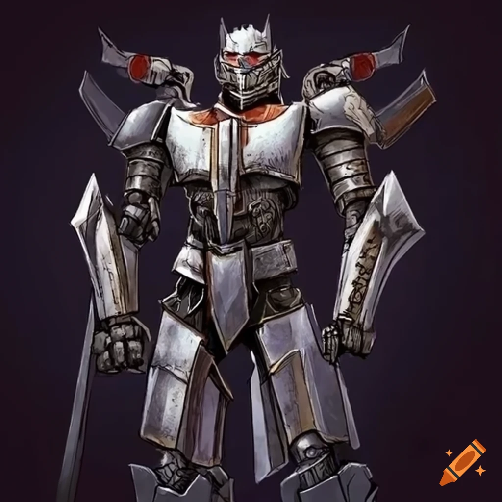 Draw a transformer that looks like a medieval knight holding a claymore ...