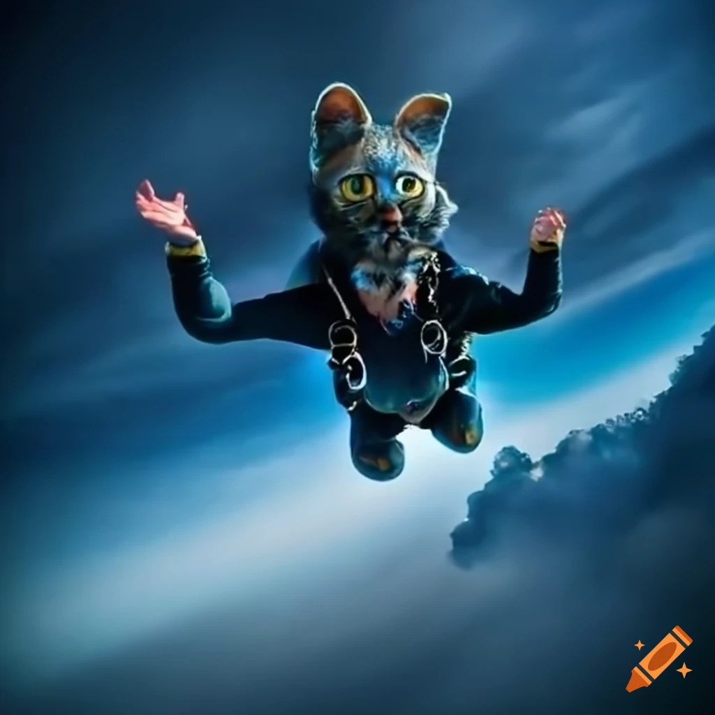 A cat skydiving in a storm on Craiyon
