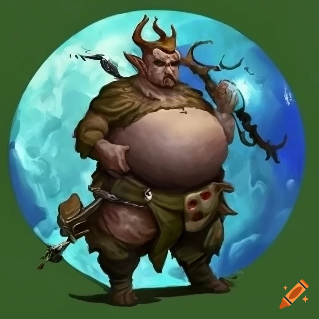 Fat halfling satyr adventurer with symmetric horns and a large belly ...
