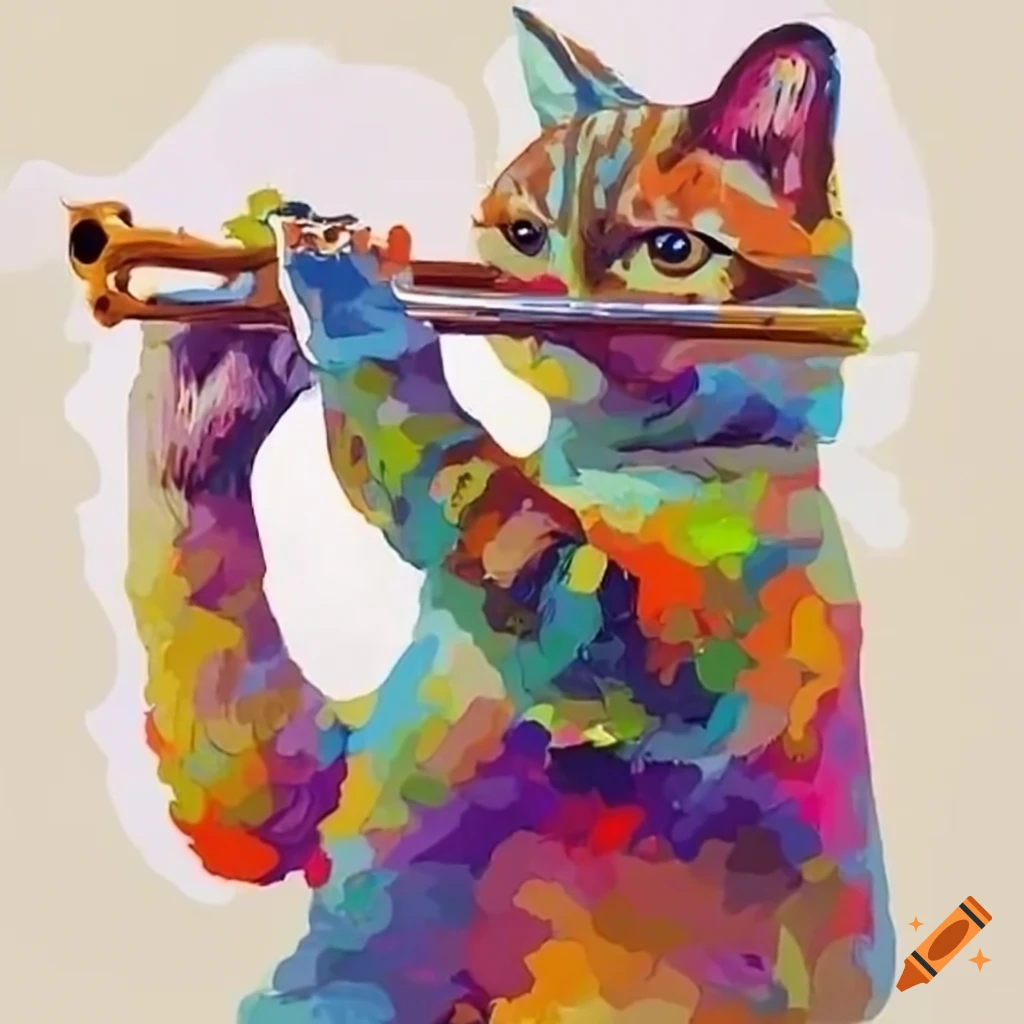 Cat playing flute