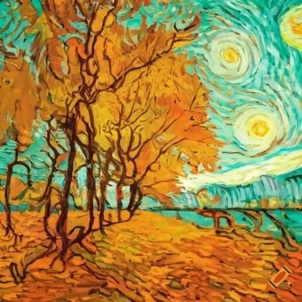 Van gogh daytime autumn leaves in the wind