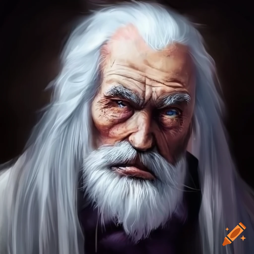 Old man white hair white eyes on Craiyon