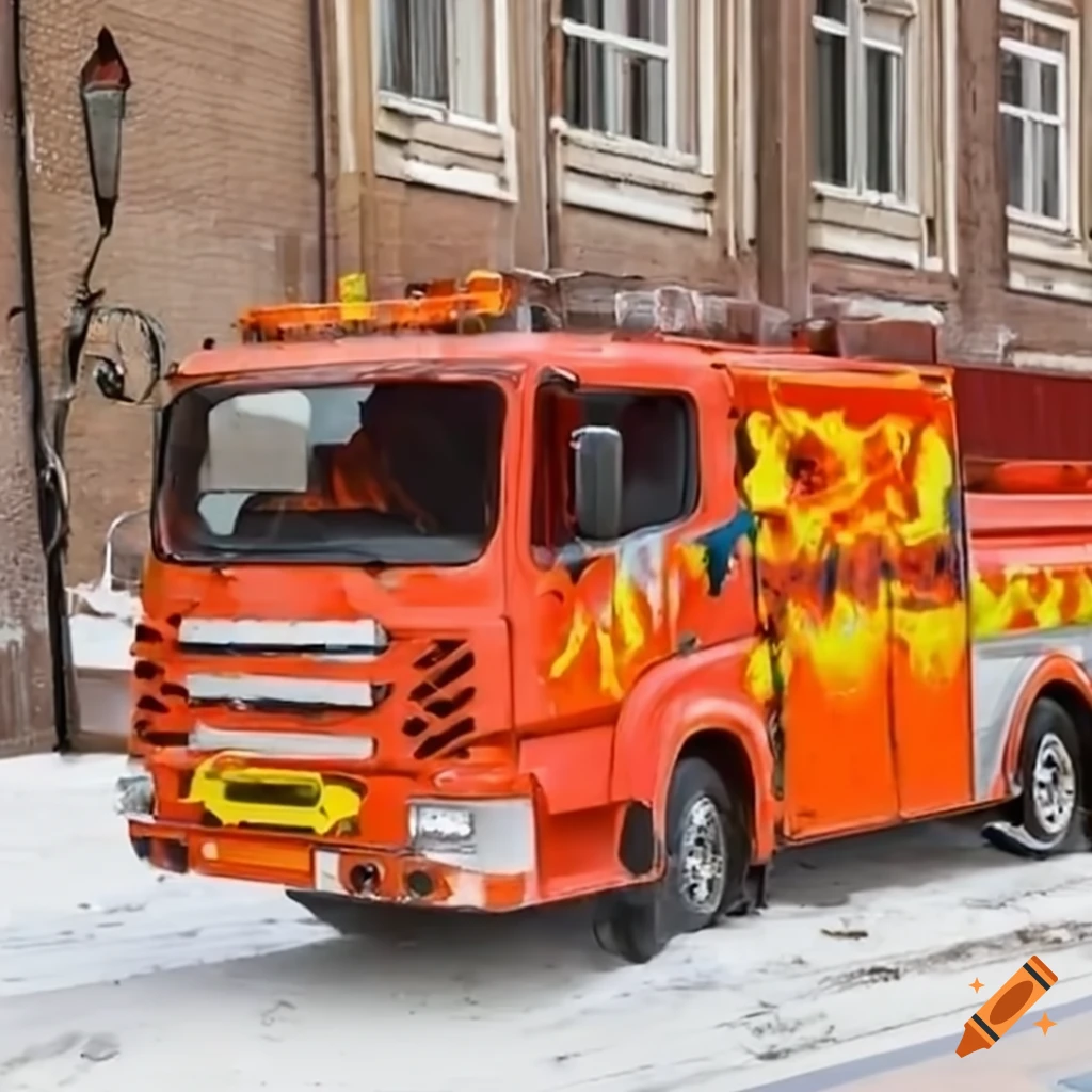 Orange truck with fire painted on on Craiyon