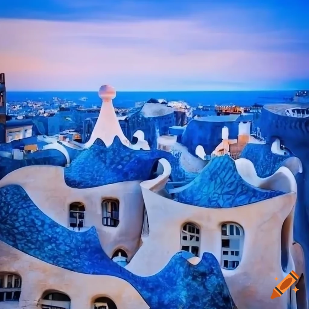 Beautiful blue rooftops and curves like casa mila of gaudi