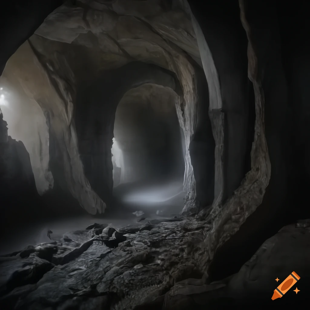 Deep cavern entrance, closeup, photorealistic, 4k, d&d, dark atmospheric