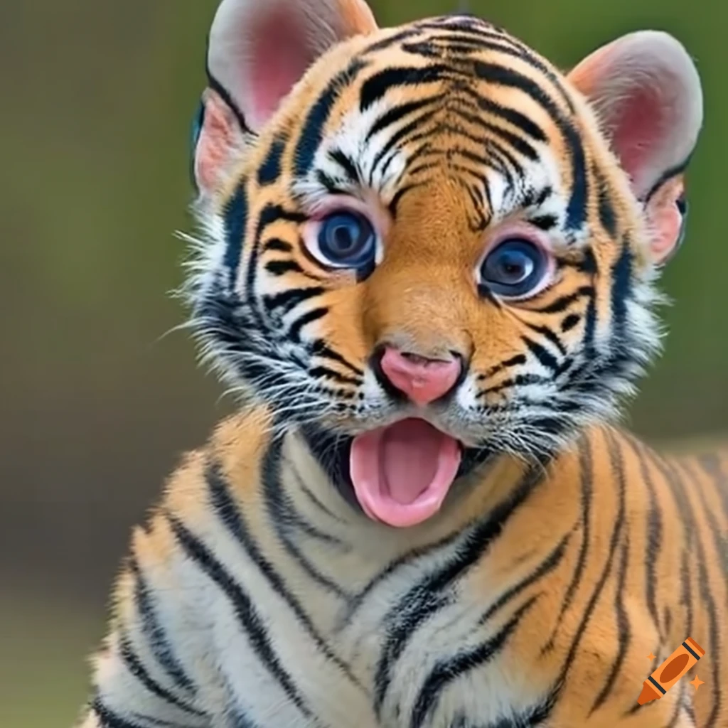 A baby rides a giant tiger