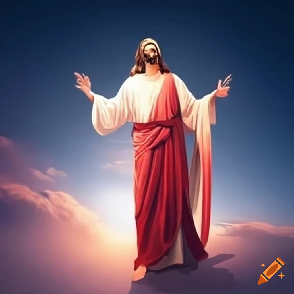 Jesus standing and looking up