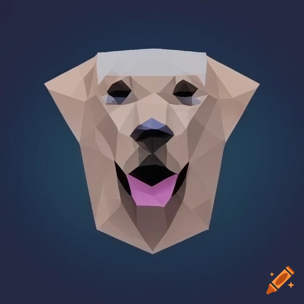 A low poly dog face, golden labrador, use 4 colours, eye heterocromy, 3 ...