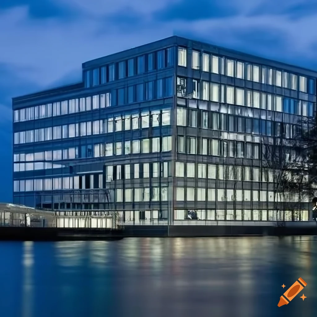 Photorealistic photo of a modern office building in zurich switzerland