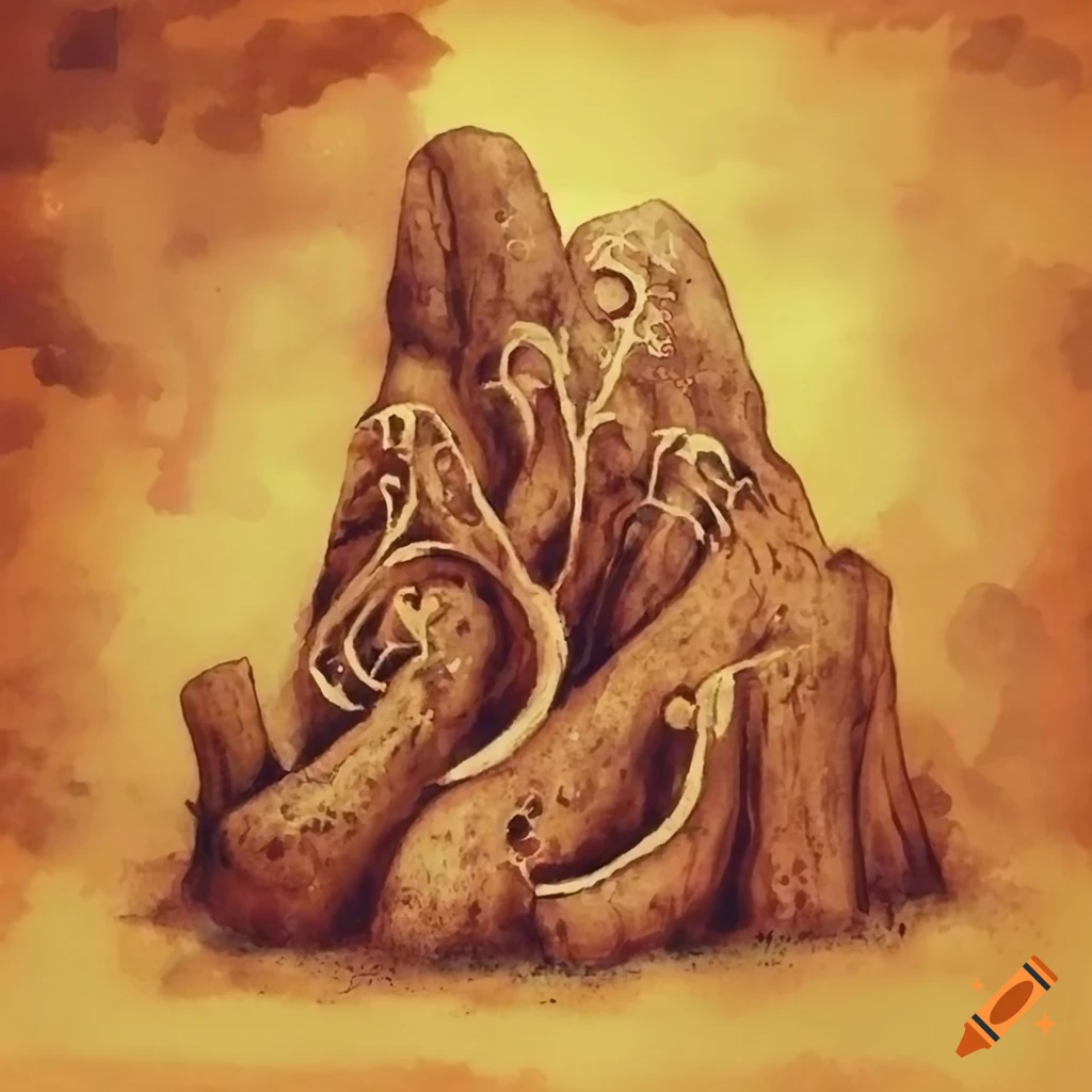 Sepia smudged watercolor brushstrokes field flowers Runes and mystic ...