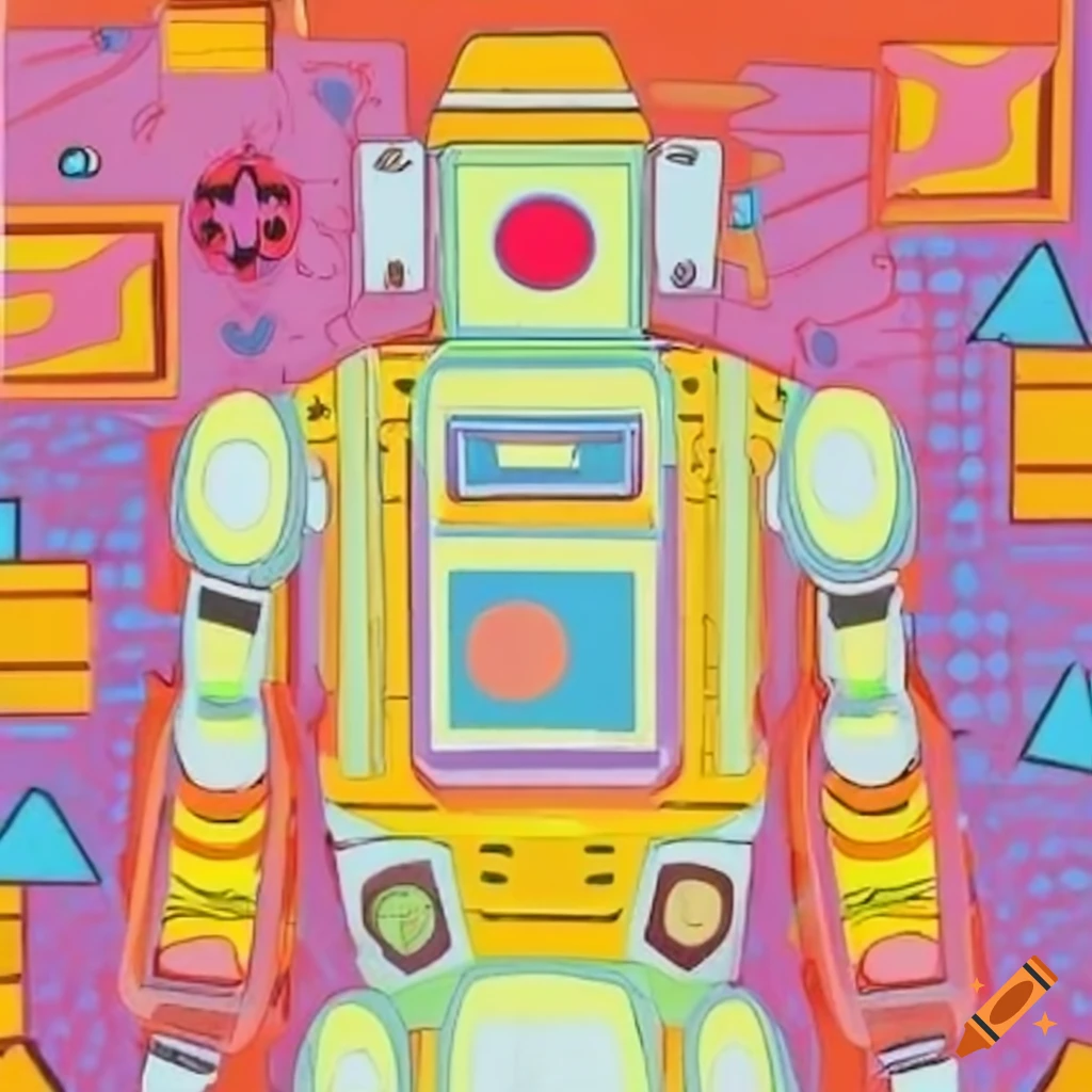 Abstract 69s 70s manga anime collage, powerful sci-fi space robot in ...