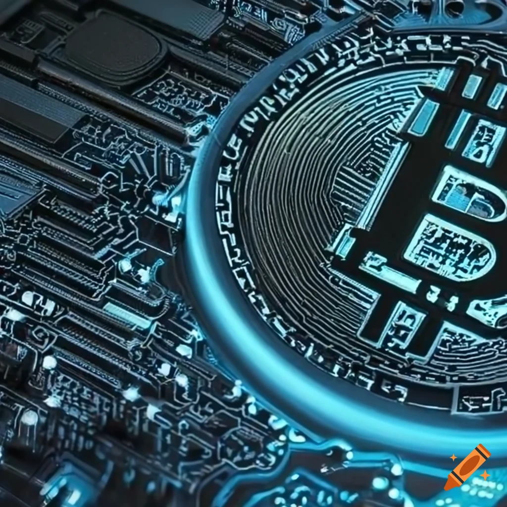 3D Bitcoin on a sleek metal circuit board business card design on Craiyon