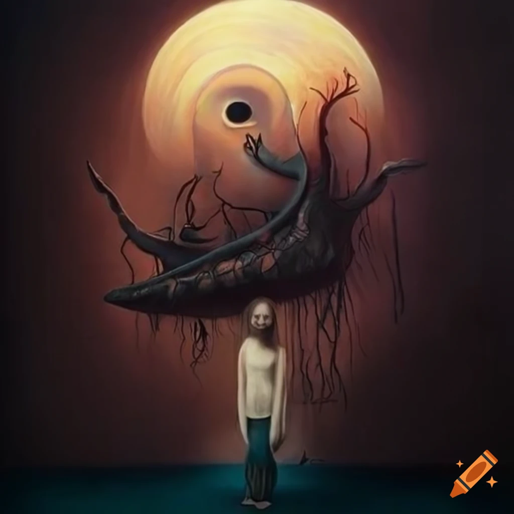 A surreal artwork showcasing strange dreamlike combinations and ...