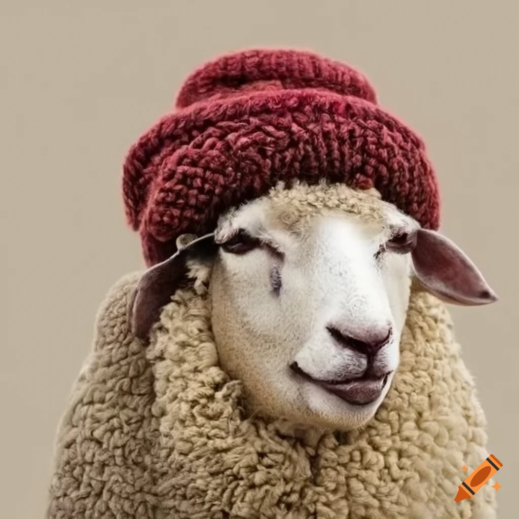 A sheep wearing a warm, woolen hat on Craiyon