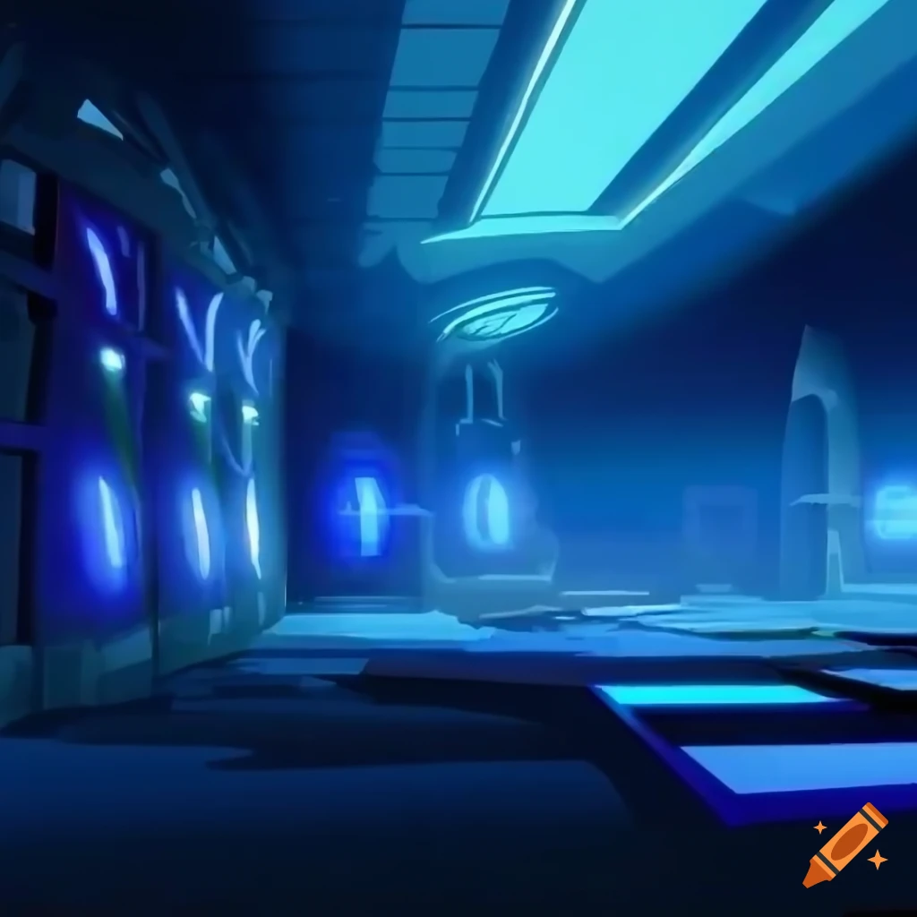 A large sci-fi interior room painterly pokemon battle background on Craiyon