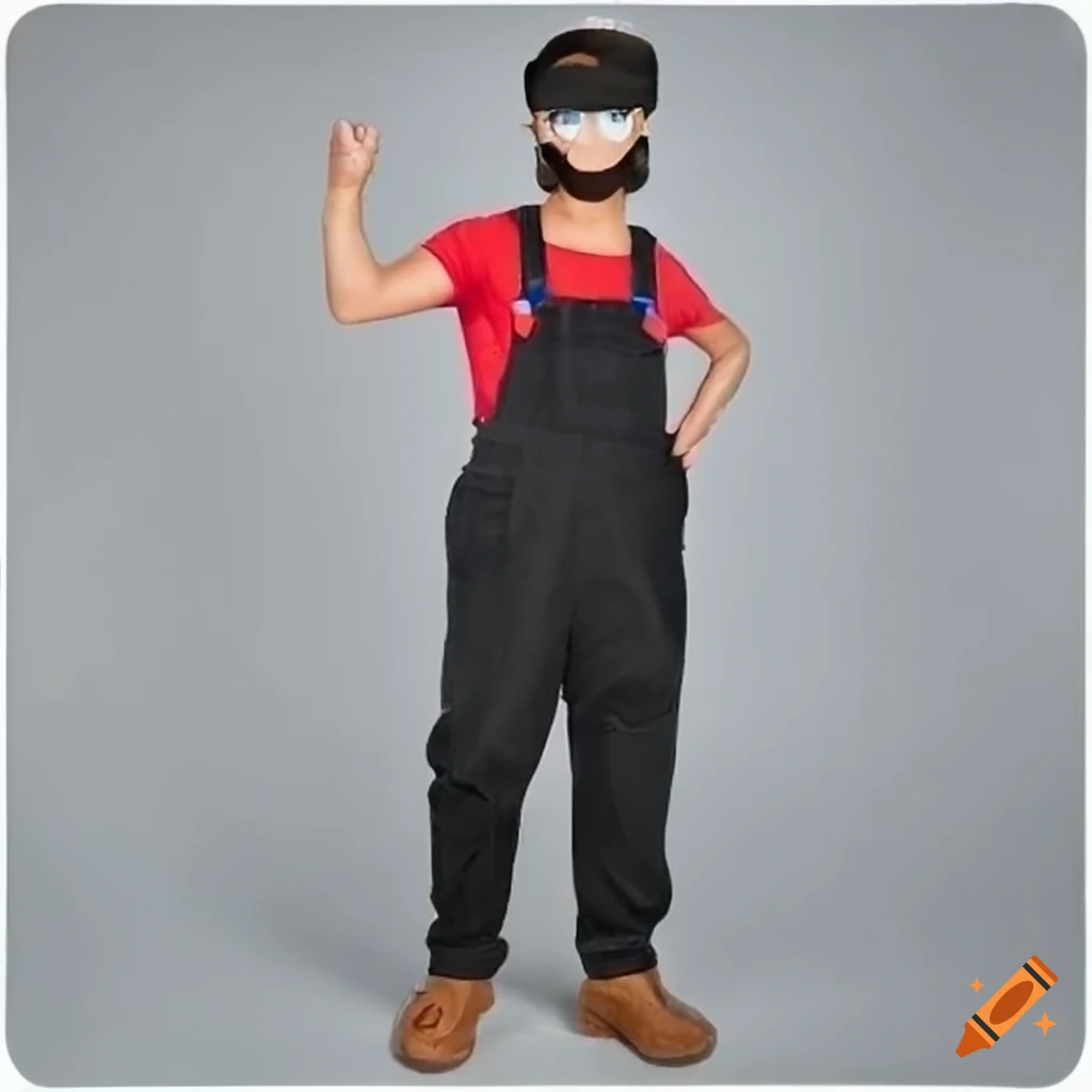 Mario with black overalls with eye mask with white diagonal half ...