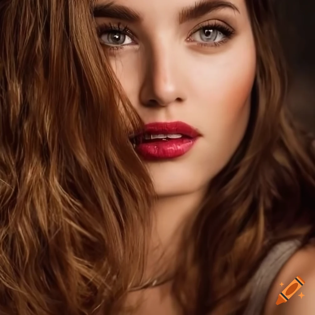 Female, sharp eyes, perfect lip ratio, medium length hair, wavy hair ...