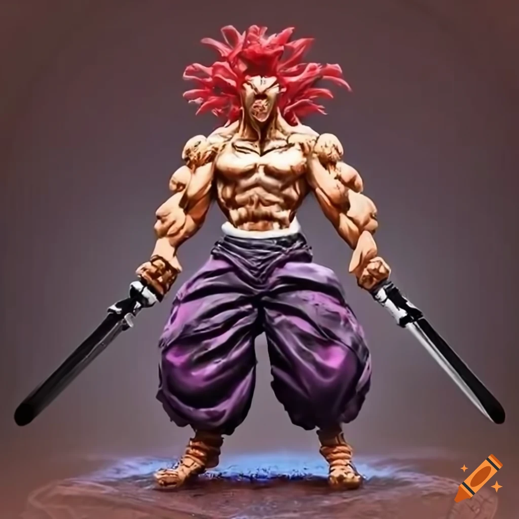 Cooler fusion Yujiro Hanma as black monk knight with red sword on Craiyon