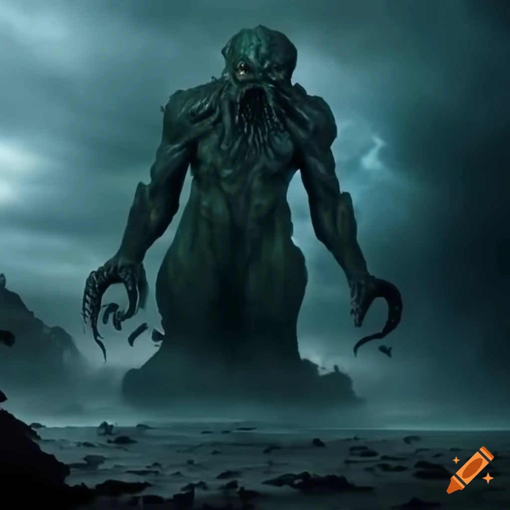 Cthulhu enraged dark stormy high resolution on Craiyon