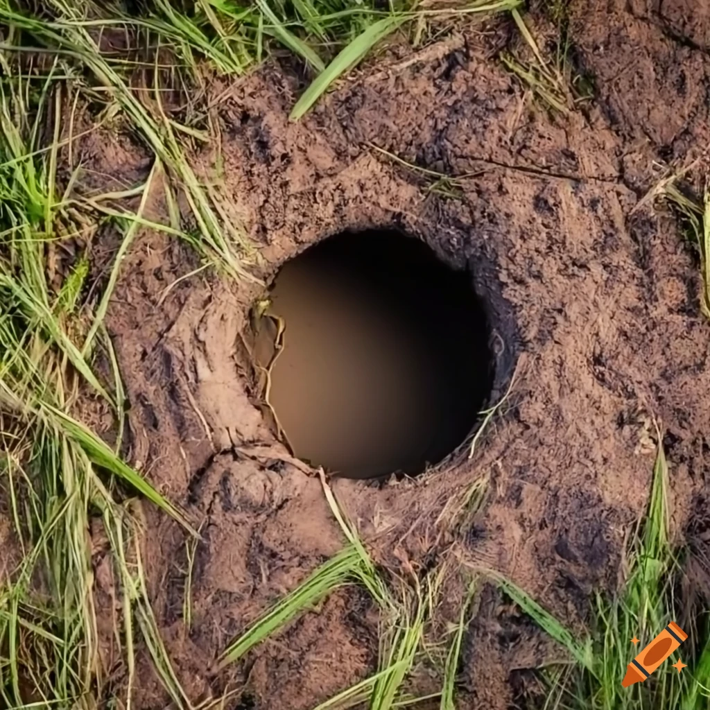 Top view of a freshly dug hole in a grassy ground on Craiyon