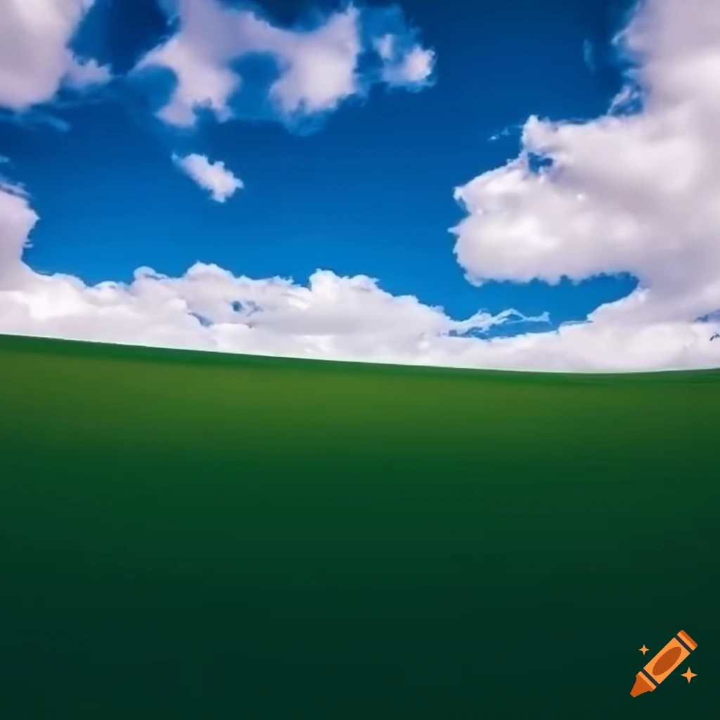 Liminal, giant grass field with some hills, dreamcore, clouds in the ...