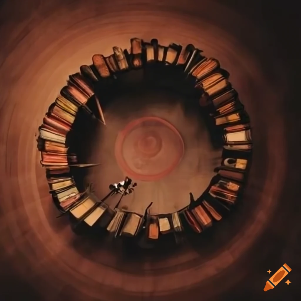 A lot of books in circle, vintage