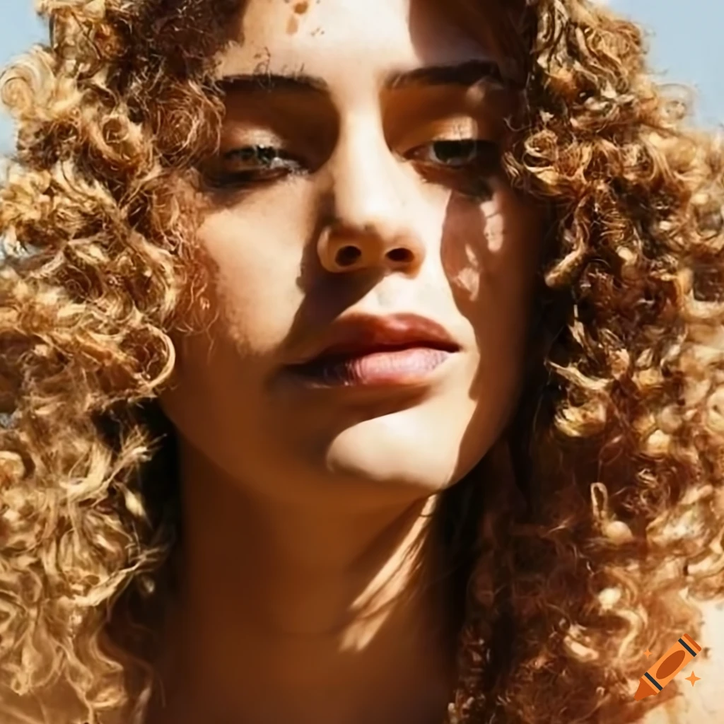 Greek woman tanned face with curly hair in the garden watercolor on Craiyon