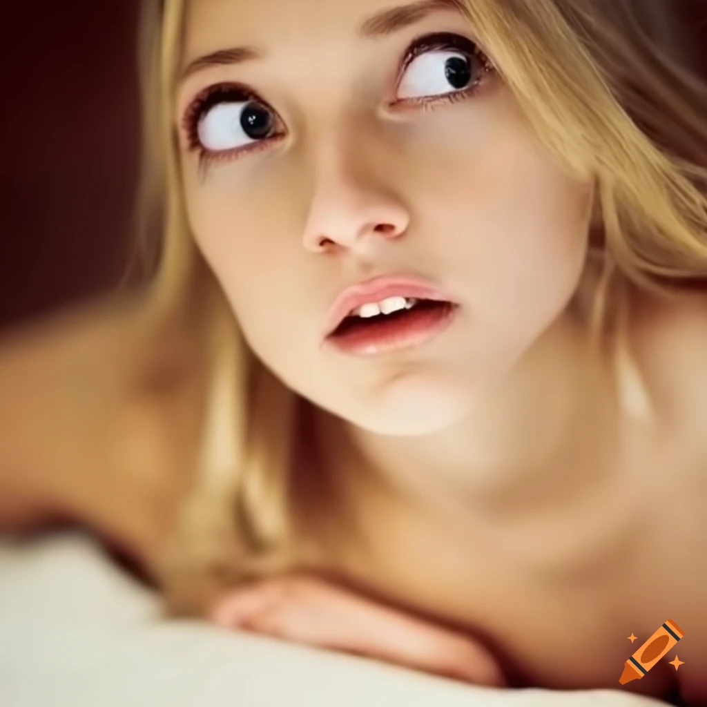 Attractive Blonde Hair Girl Laying On Bed Looking Up On Craiyon