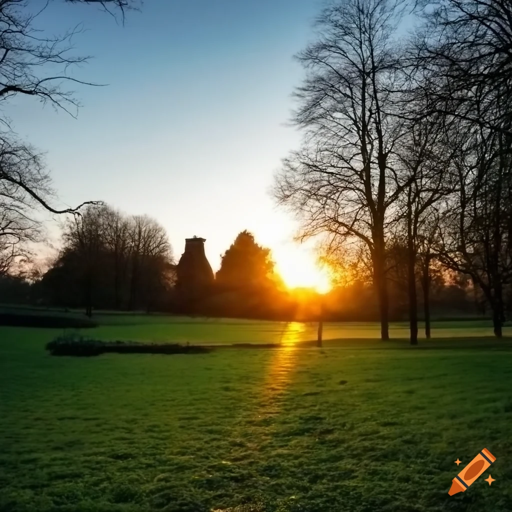 Knighton park, leicester, england at sunset