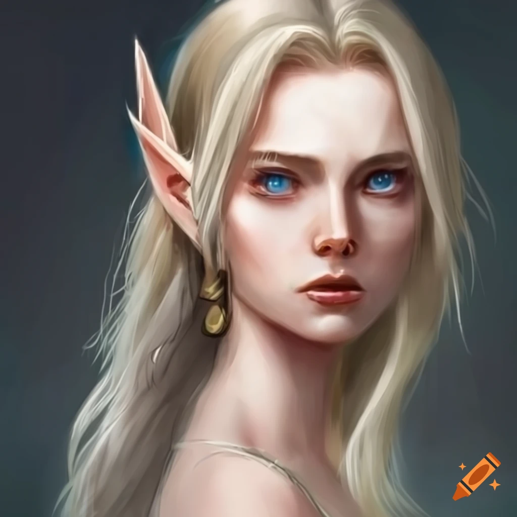 An Tall Elf Woman Who Has Starry Eyes And Blonde Sandy Hair And Pale