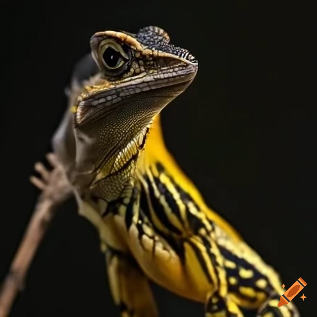 A winged black and yellow striped dragon-like creature with wasp features
